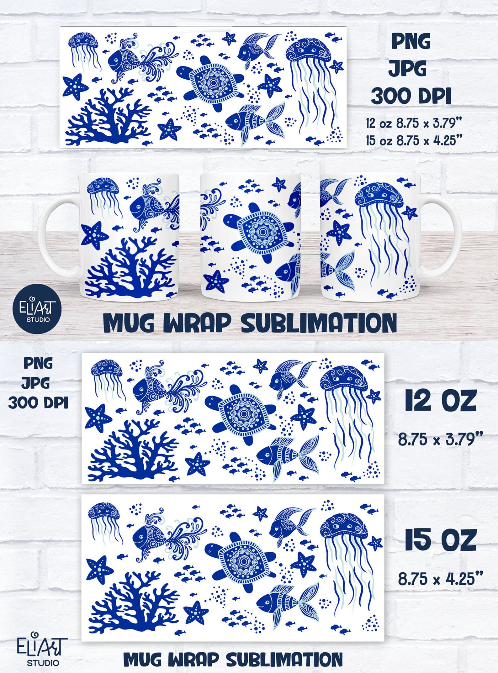 Sea Creatures Mug Sublimation Ocean Animals Full Mug Wrap - Etsy
