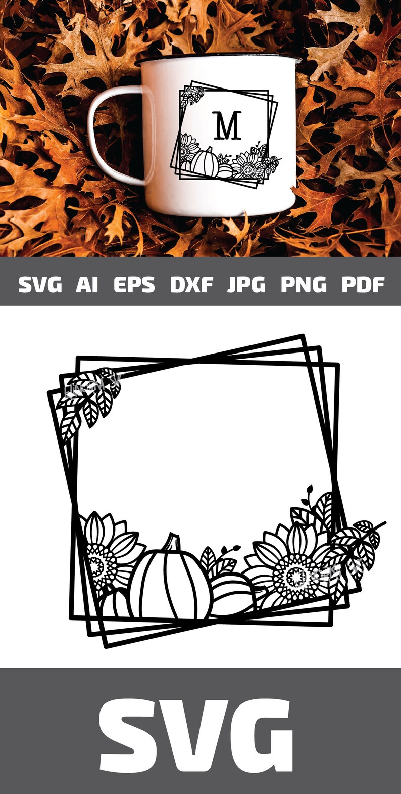 Fall Square Frame SVG Monogram Frame SVG Pumpkin SVG Floral | Etsy
