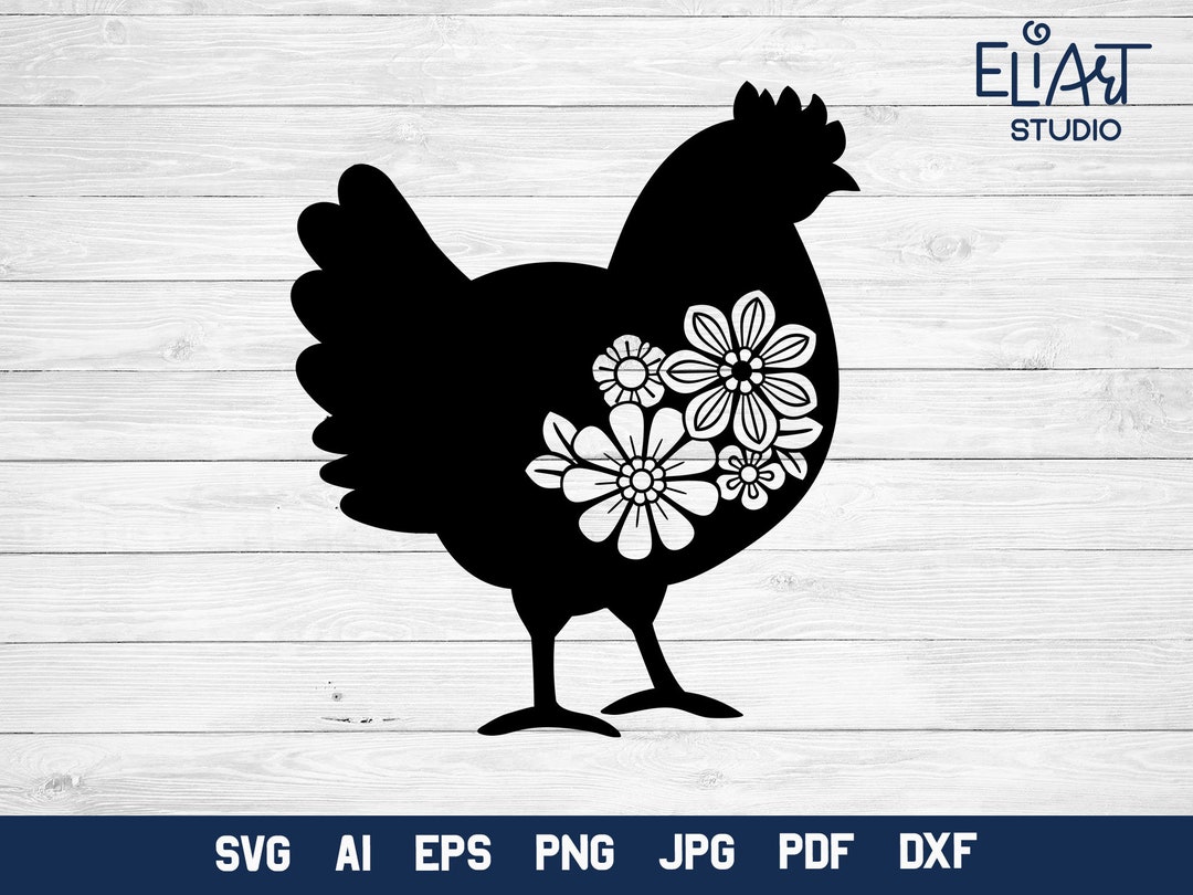 Pollo floral SVG, silueta detallada de pollo, ilustración PNG de ...