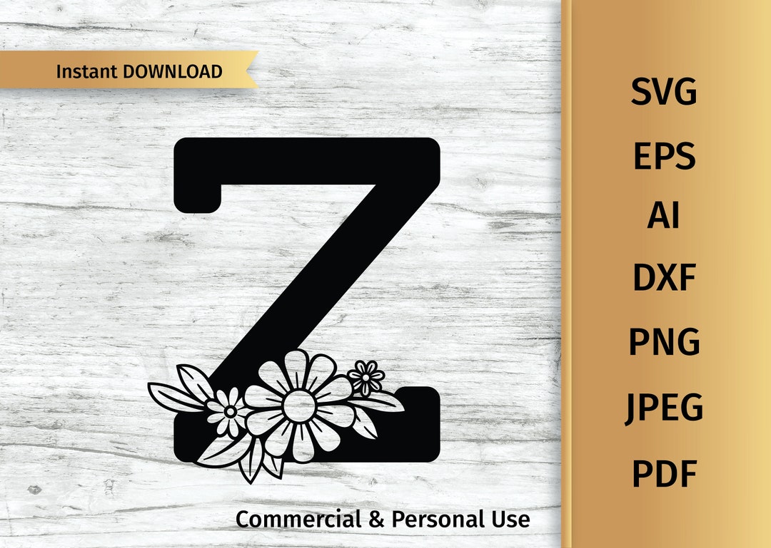 Floral Letter Z Svg, Monogram Letter Svg, Initial Svg, Commercial and ...