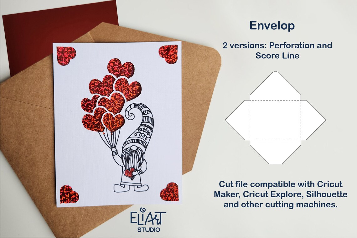 Valentine Gnome Insert Card, Valentines Day Card SVG Design, Valentine ...