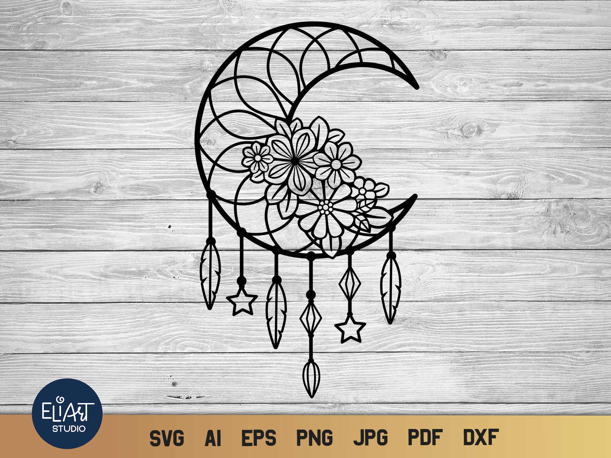 Moon SVG Dream Catcher, Boho Dreamer SVG, Floral Summer Dreamcatcher ...
