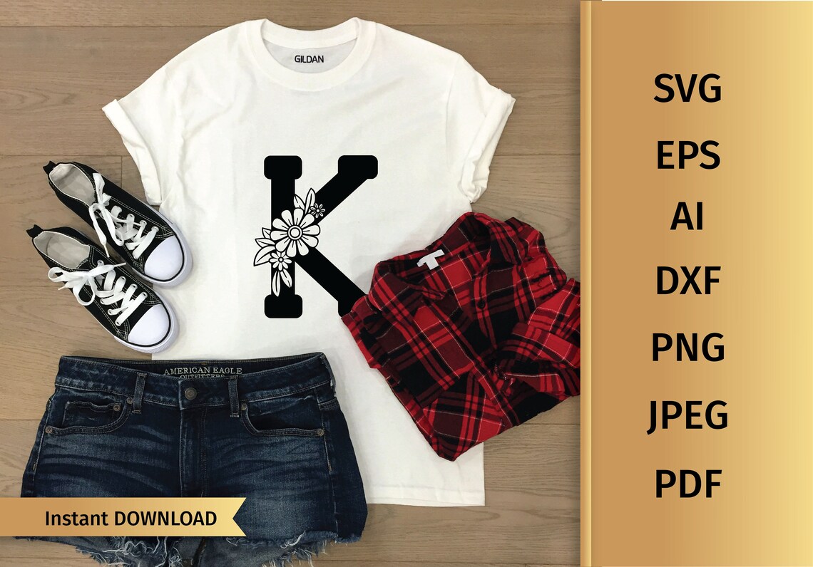 Floral Letter K Svg Flower Alphabet Svg Initial Svg Digital - Etsy