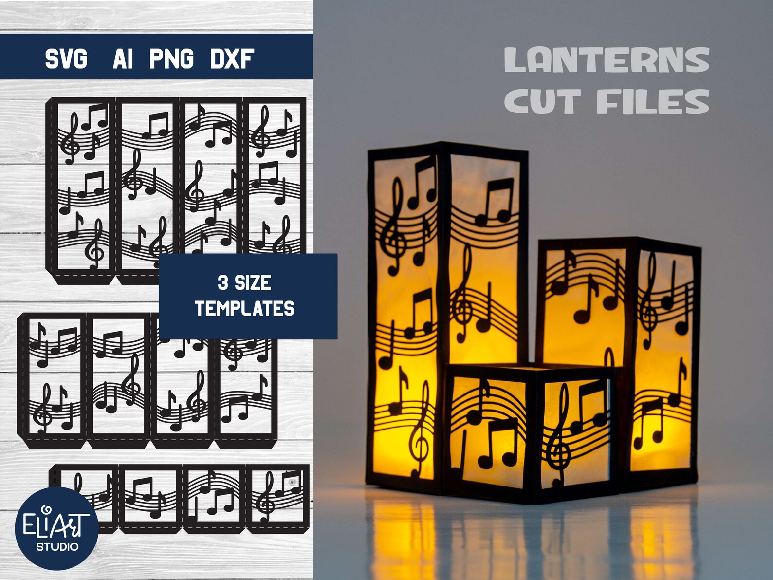 Music Lantern SVG, 3d Paper Lantern SVG With Musical Notes, Led Candle ...