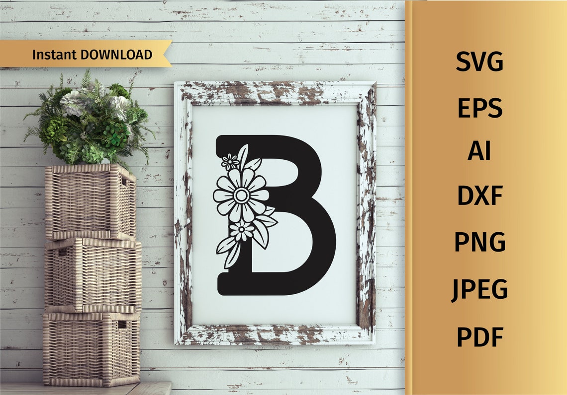 Floral Letter B Svg Flower Alphabet SVG Initial SVG | Etsy Canada