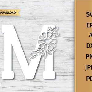 Floral Letter M SVG, Monogram Letter SVG, Floral Alphabet SVG. - Etsy