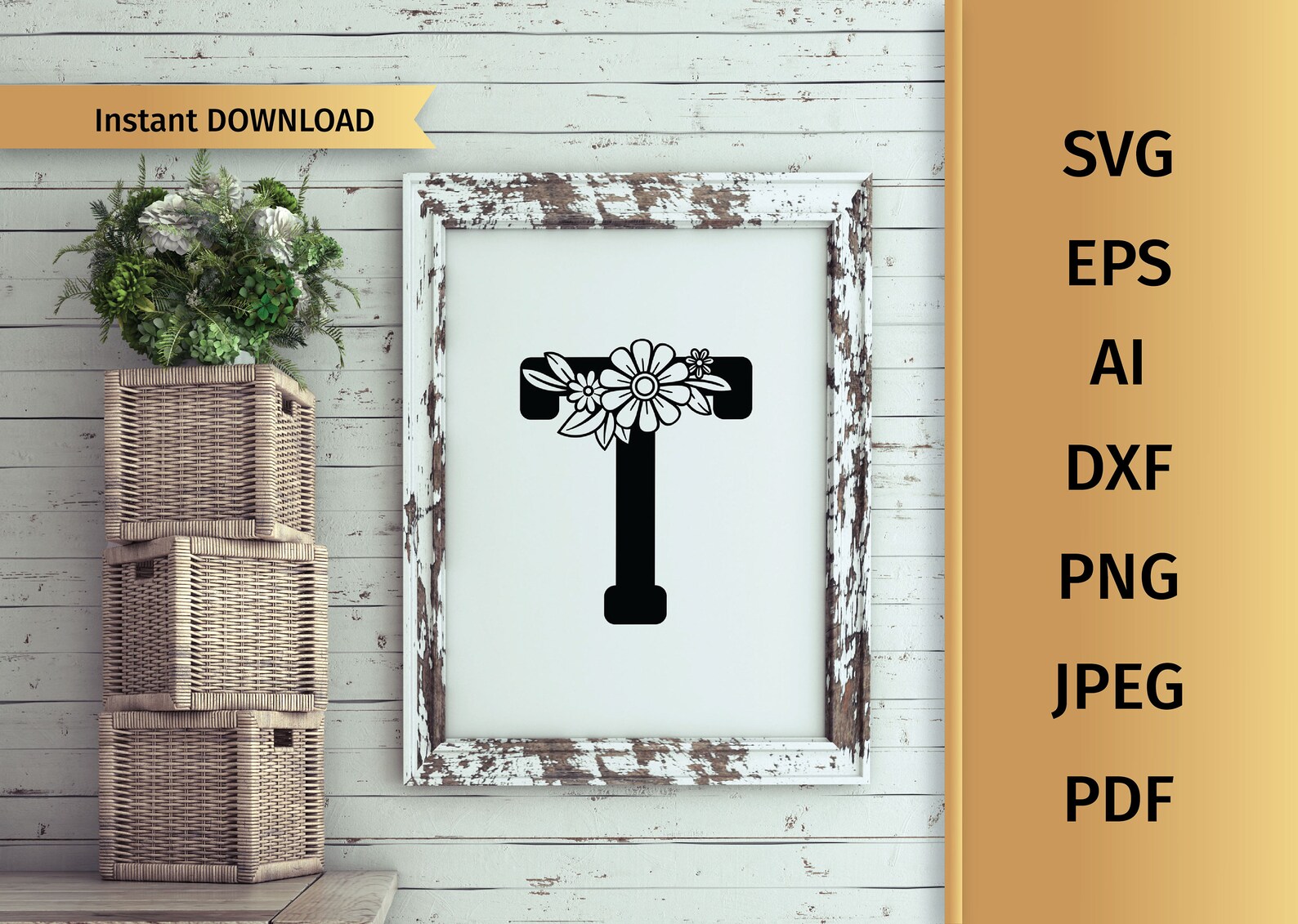 Floral Letter T svg Initial svg Flower Alphabet svg | Etsy