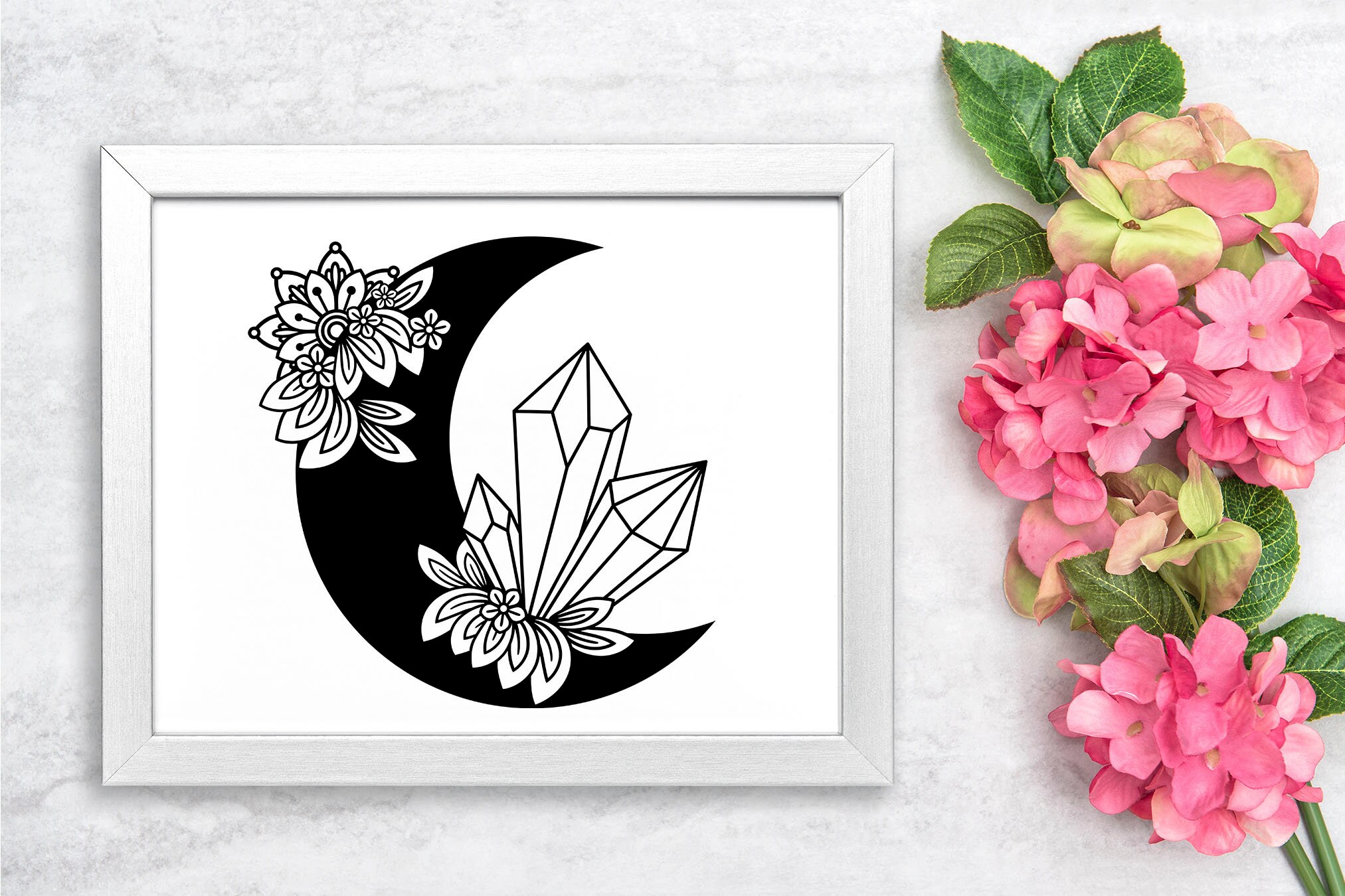 Crystal SVG Moon SVG Floral Crescent Moon SVG. | Etsy