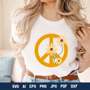 Groovy Peace Sign SVG Peace Sign With Flowers Hippie PNG - Etsy Canada