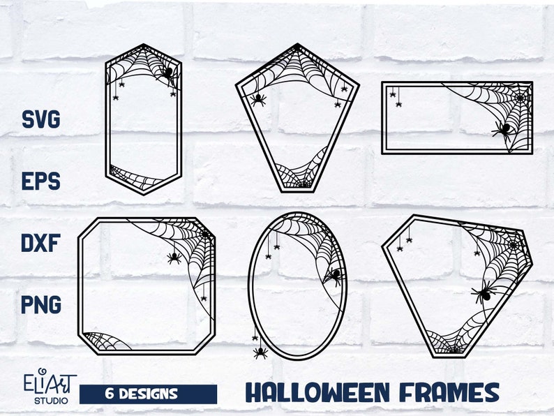 Halloween Frame SVG Bundle, Spider Web Monogram SVG, Spooky Geometric ...