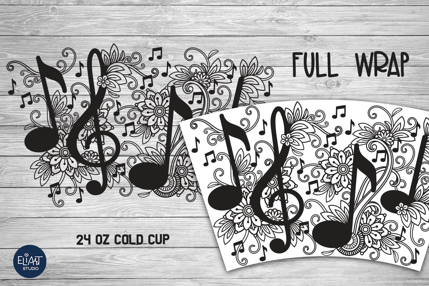 Music SVG Floral Cup Wrap SVG Treble Clef SVG. - Etsy