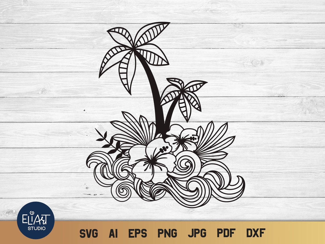 Tropical Island SVG, Hawaii SVG, Tropical Beach SVG With Palm Trees ...