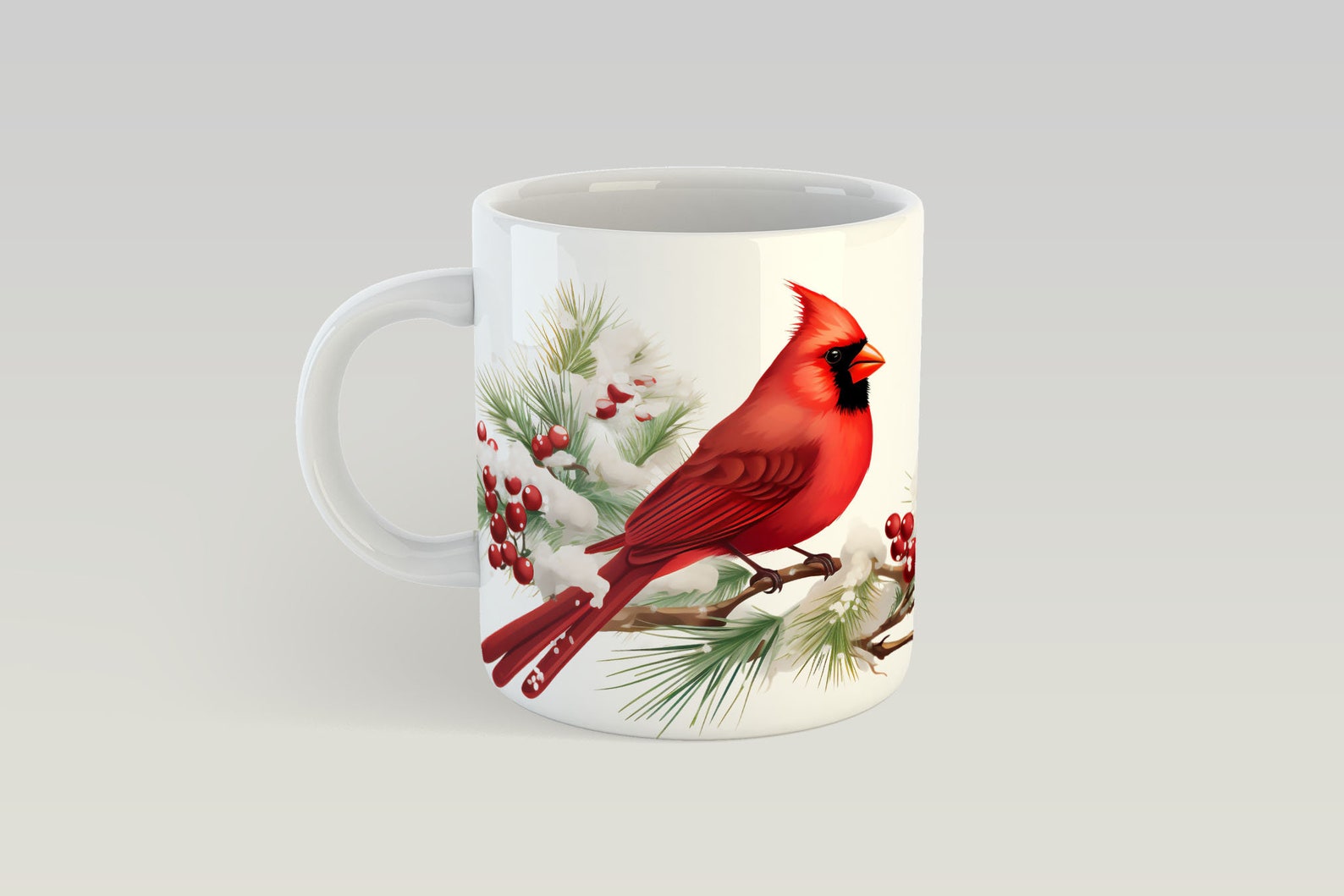 Red Cardinal Mug Sublimation, Winter Coffee Mug Design, Red Cardinal ...