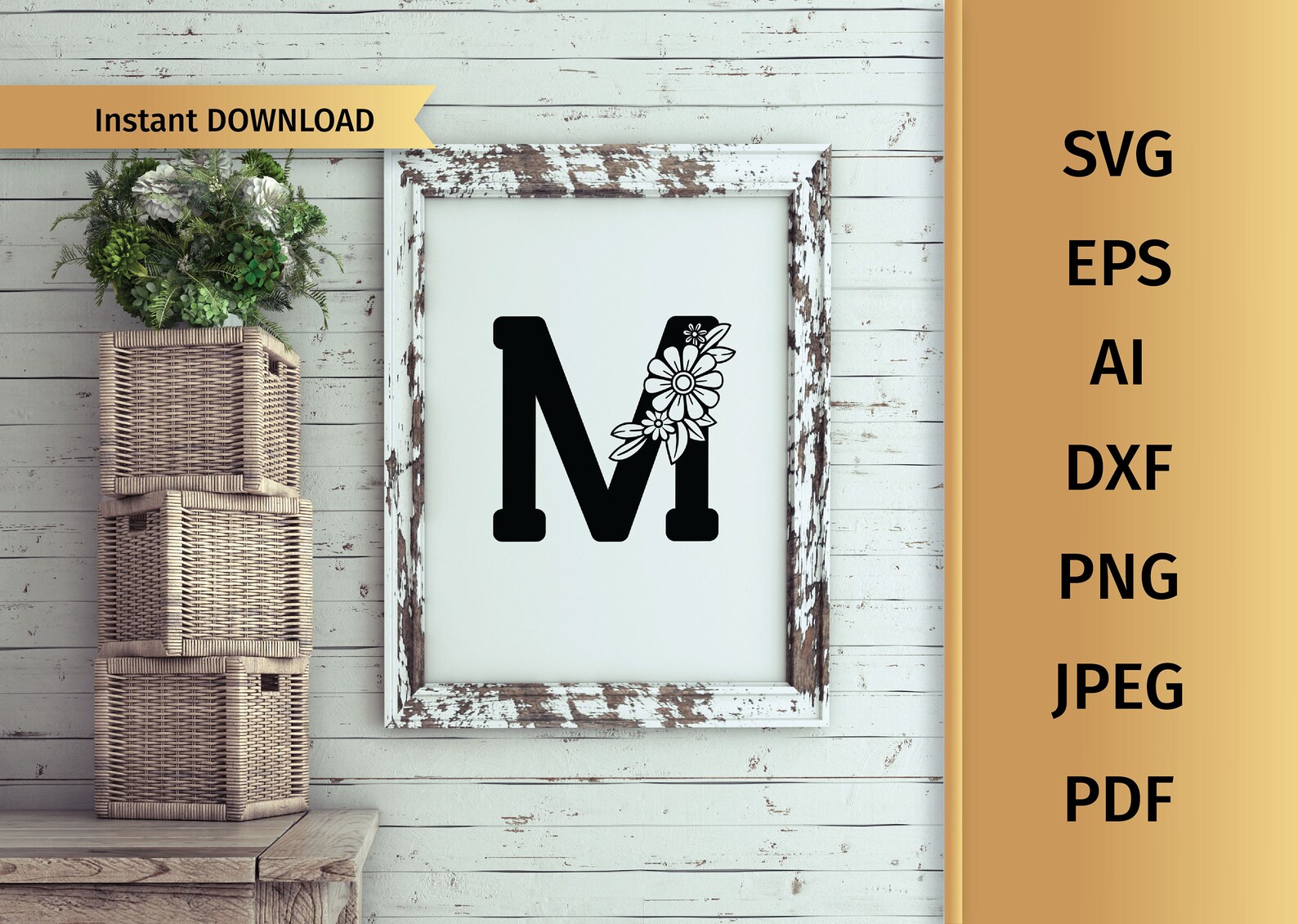 Floral Letter M SVG Monogram Letter SVG Floral Alphabet SVG. - Etsy