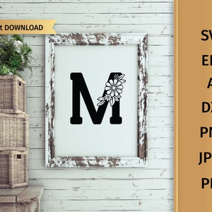 Floral Letter M SVG, Monogram Letter SVG, Floral Alphabet SVG. - Etsy