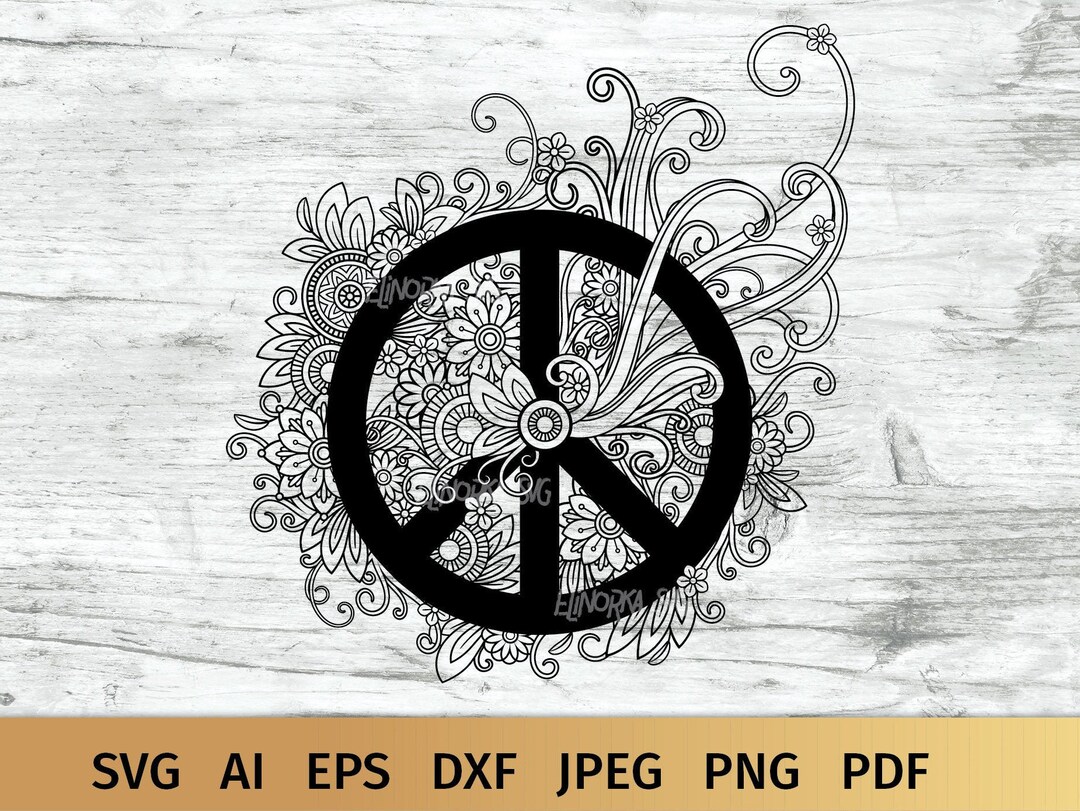 Peace Sign SVG, Peace Symbol SVG With Mandalas and Flowers, Zentangle ...