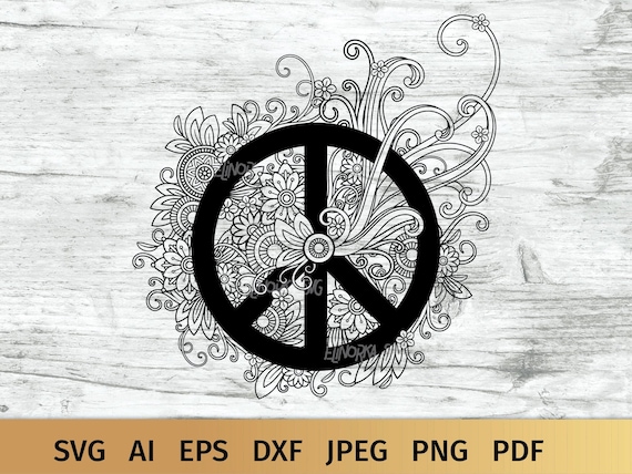 Peace Sign SVG Peace Symbol svg with Mandalas and Flowers | Etsy