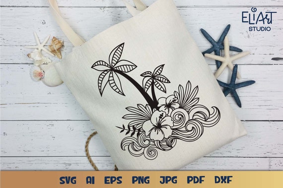 Tropical Island SVG Hawaii SVG Tropical Beach SVG With Palm - Etsy