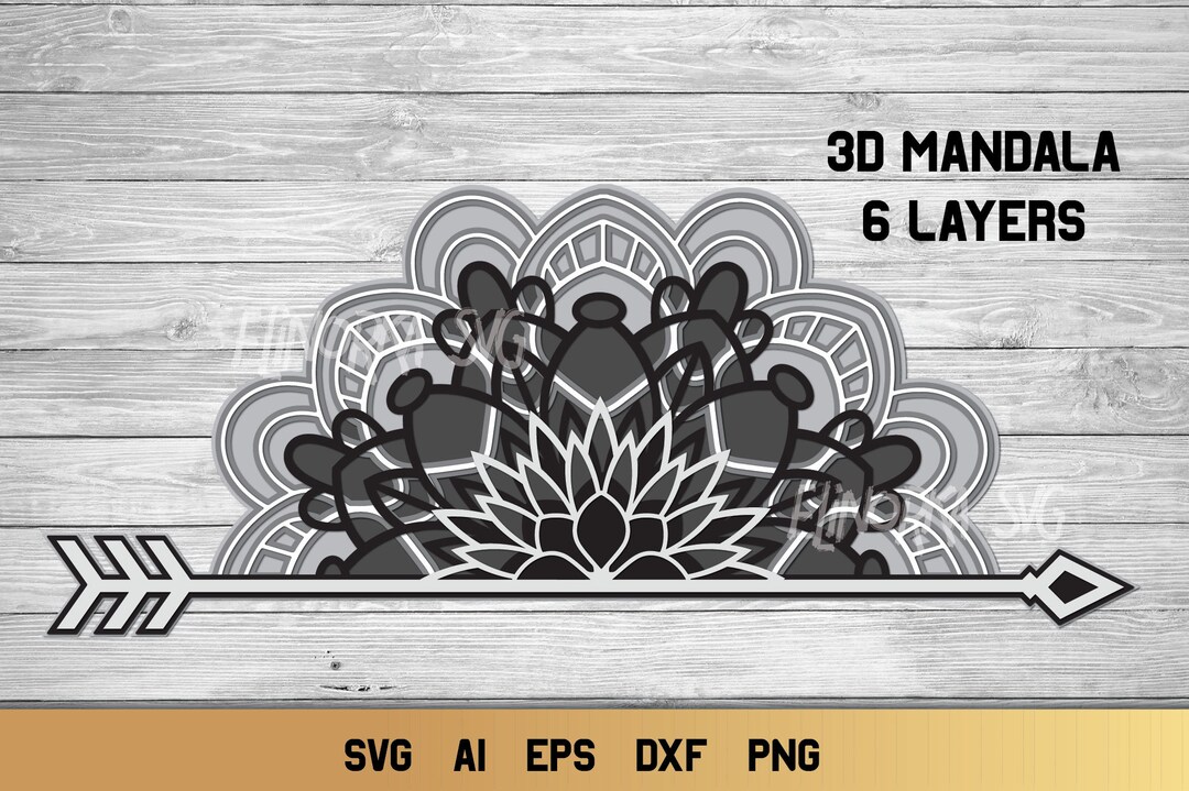 Half Mandala SVG 3D Layered Mandala Arrow SVG Split Mandala - Etsy