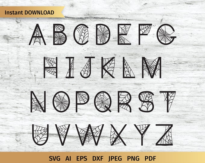 Spider Web Alphabet and Numbers Svg, Letters Clipart, Png, Eps, Dxf ...