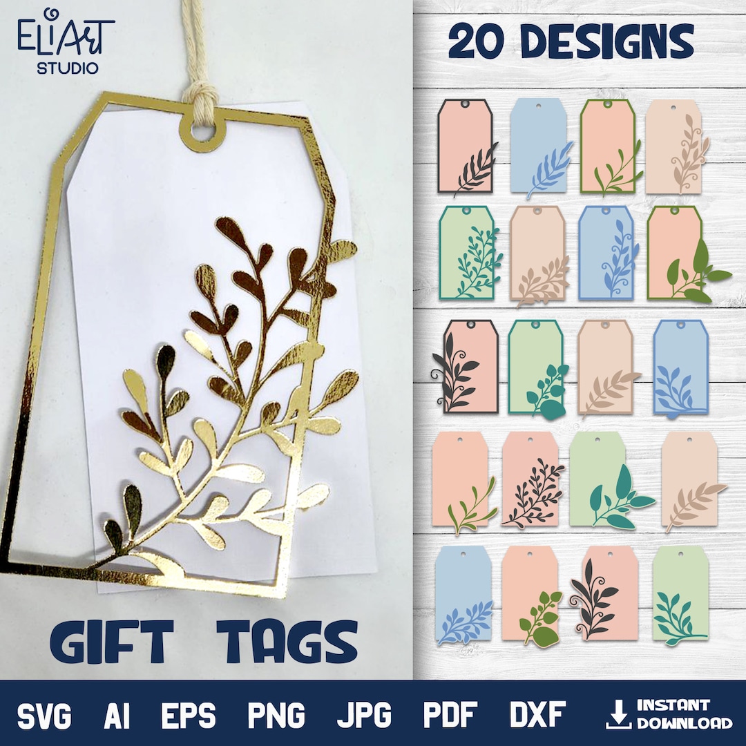 Gift Tag SVG Bundle, Gift Tag Design, Tags With Leaves. - Etsy