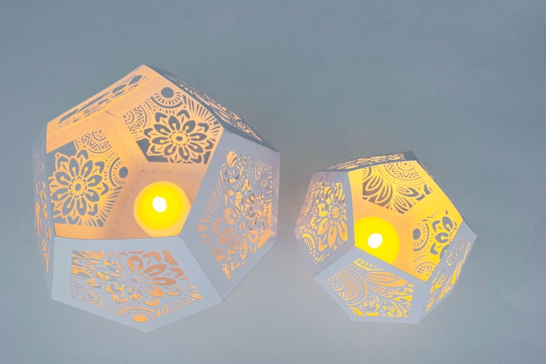 Floral Mandala Paper Lantern SVG, 3d SVG Pentagon Shape Lantern, Mandala Candle Holder. - Etsy