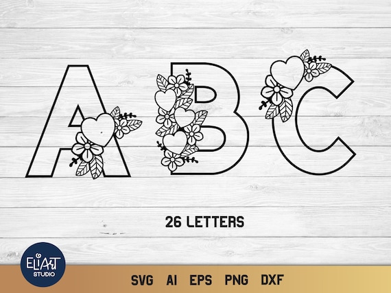 Heart SVG Letters Alphabet SVG With Flowers Valentines Day | Etsy