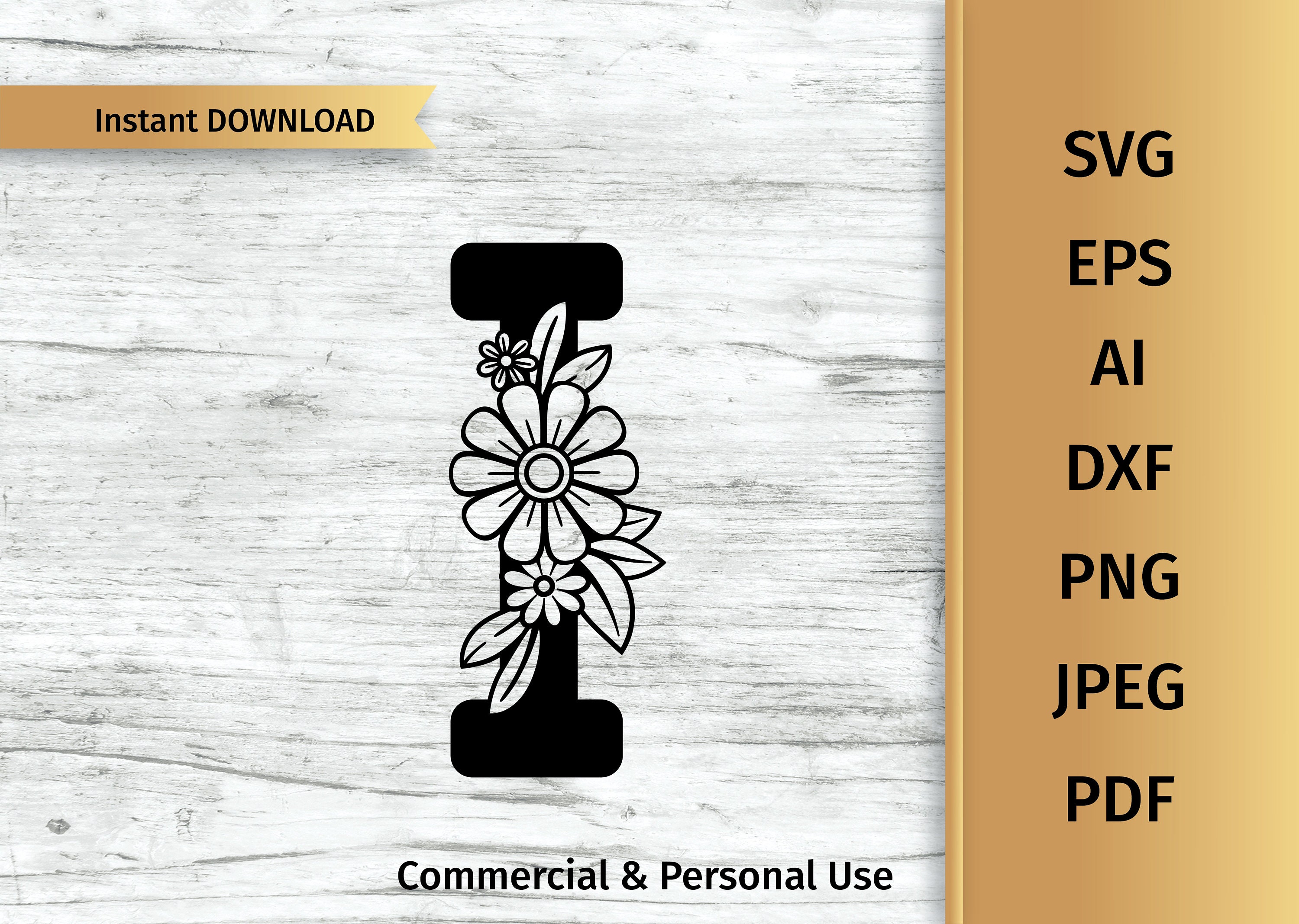 Floral Letter I Svg Flower Alphabet Svg Initial Svg - Etsy