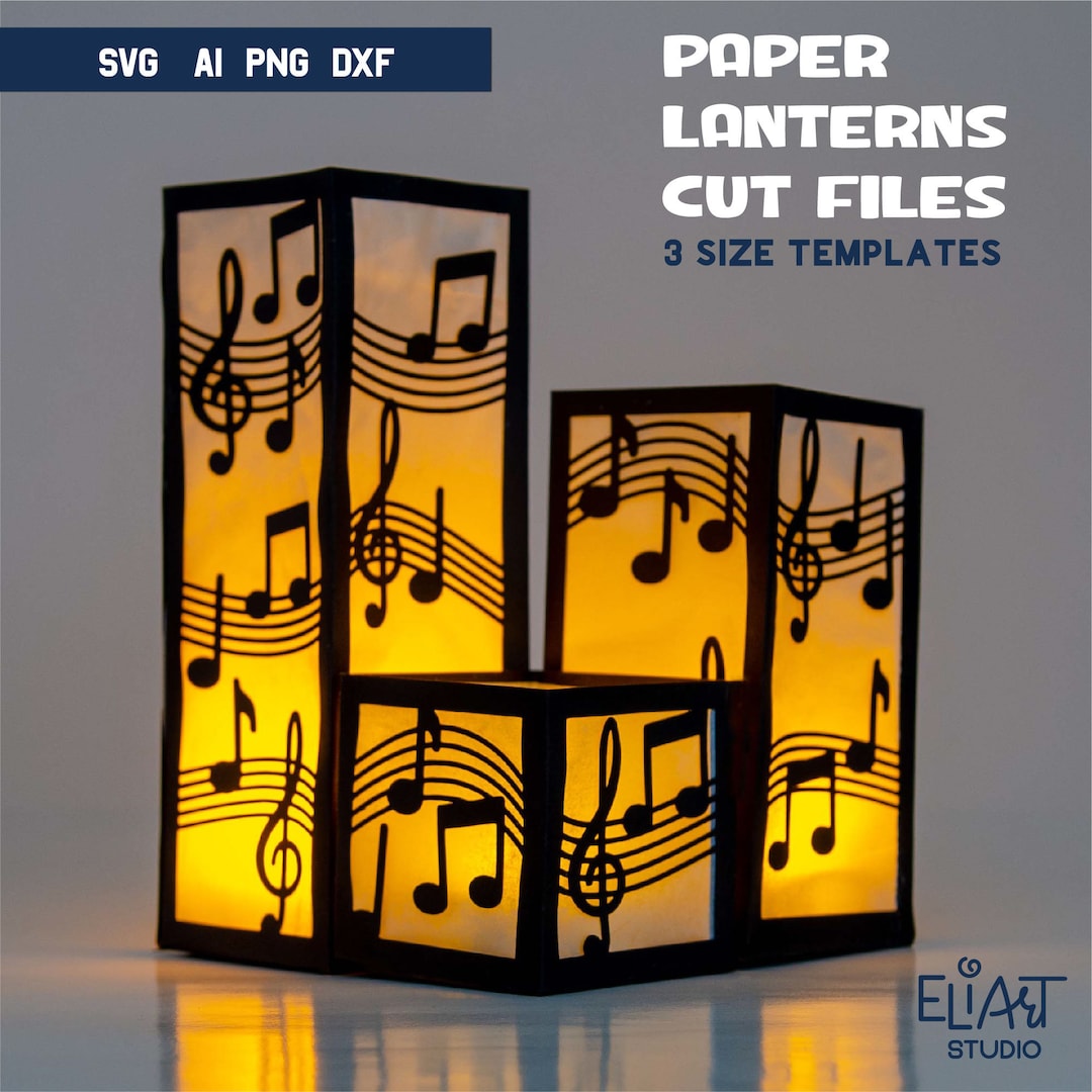 Music Lantern SVG, 3d Paper Lantern SVG With Musical Notes, Led Candle ...