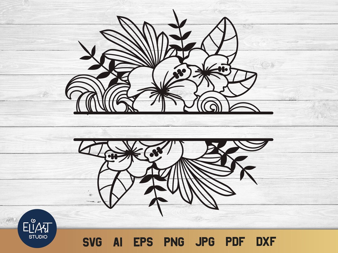 Tropical Flower SVG Split Monogram, Hibiscus Flower Split Design ...