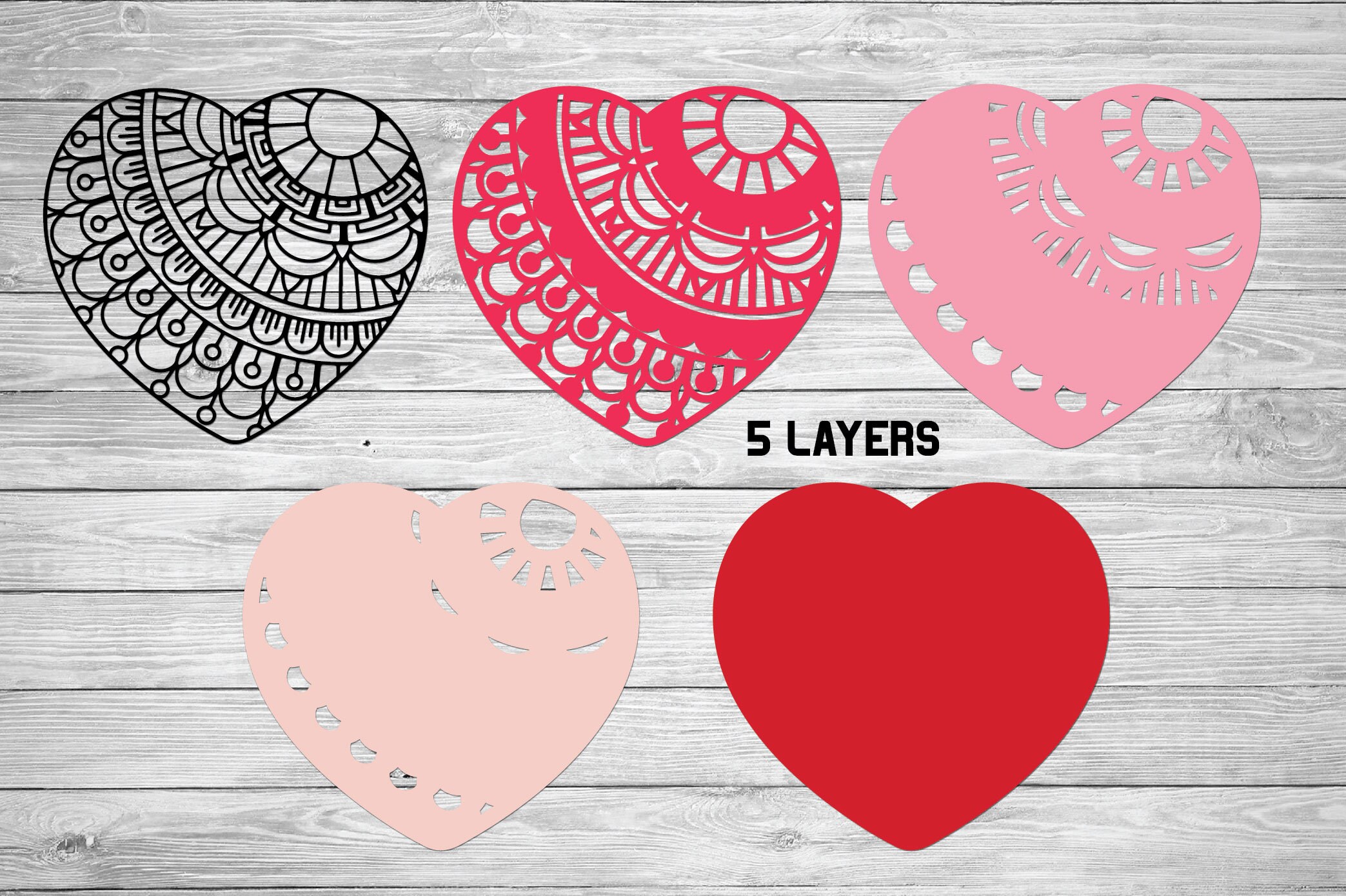 3d SVG Heart Bundle Layered SVG Heart Mandalas Valentine - Etsy