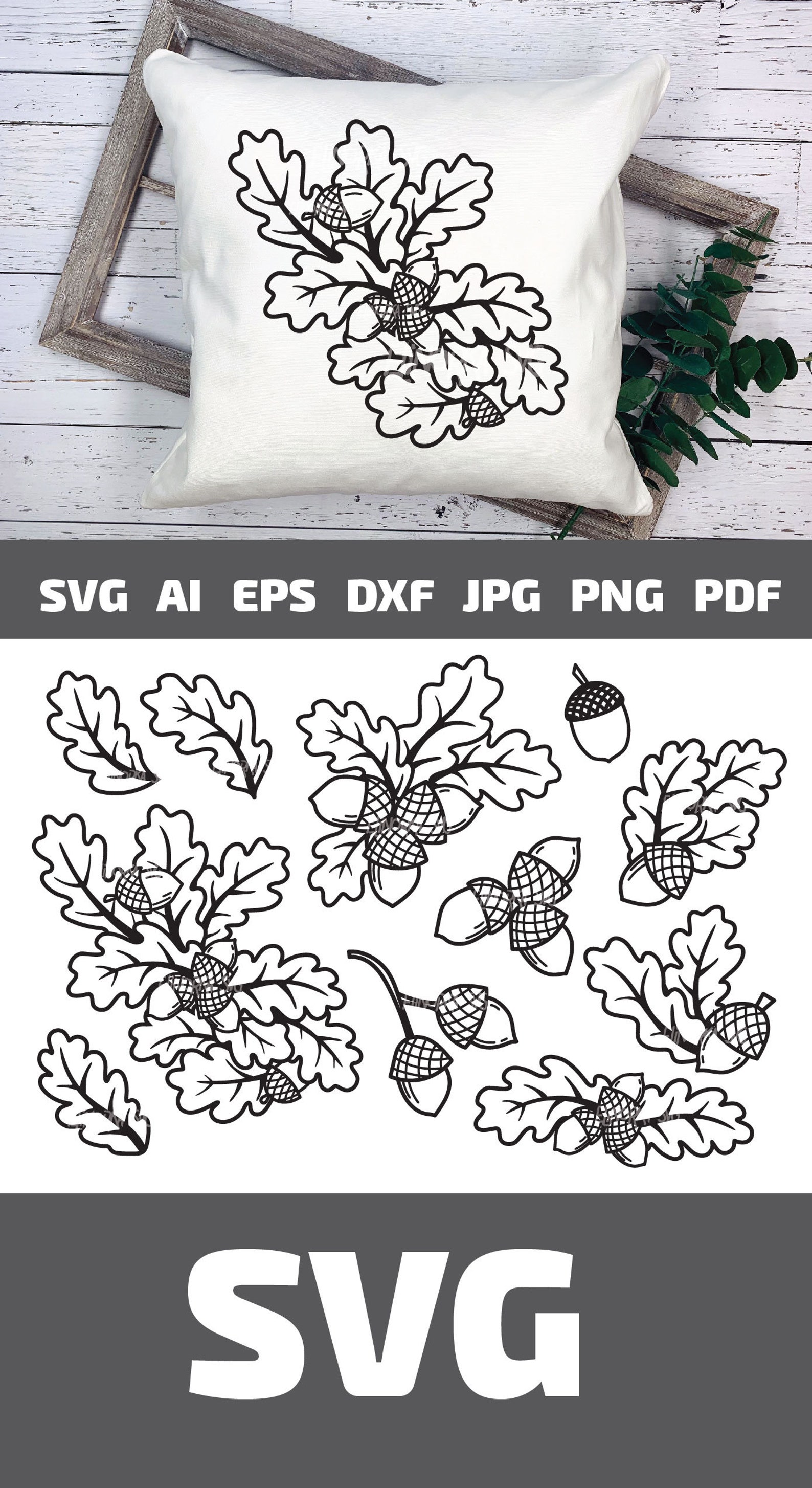 Fall Leaf and Acorn Collection SVG, Oak Tree SVG, Acorn SVG Fall Design ...
