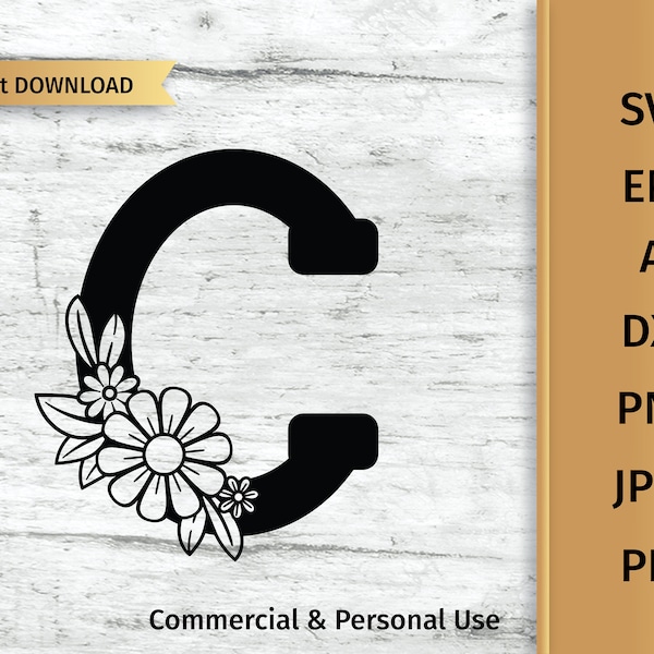Floral Letter C Svg - Etsy