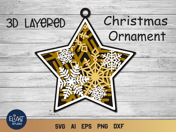3d Layered SVG Christmas Star Star SVG With Snowflakes | Etsy