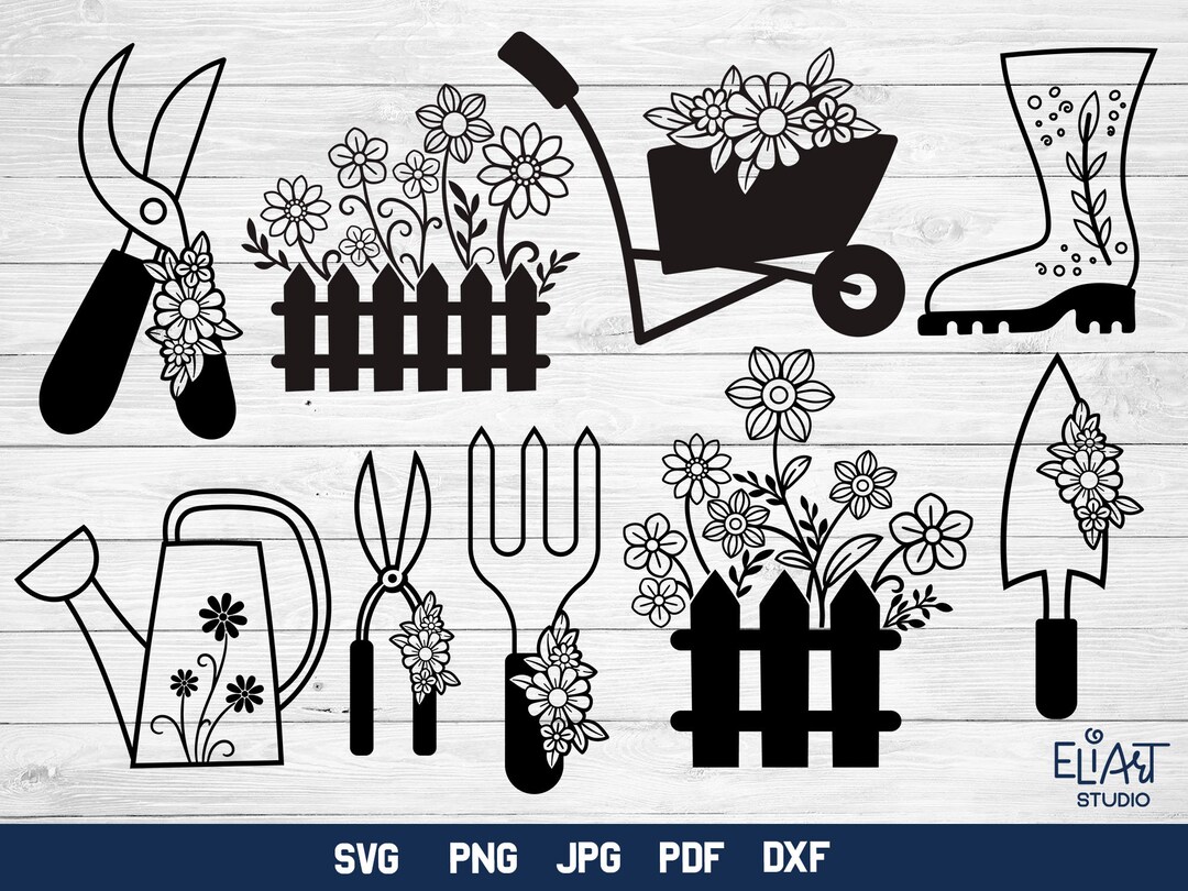 Garden Bundle SVG, Gardening Tool PNG Illustration, Farmhouse Spring ...