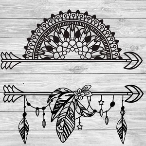 Boho Mandala SVG, Boho SVG Arrows, Tribal SVG With Feathers and Mandala ...