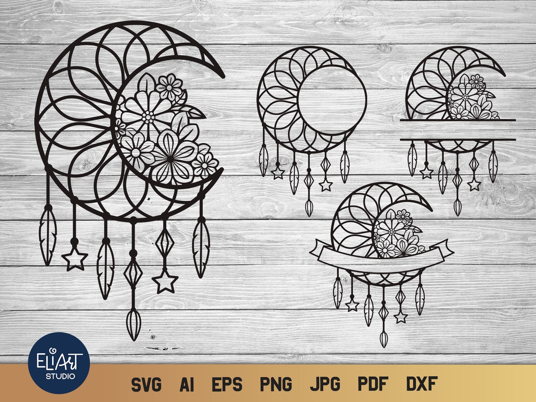 Moon Dream Catcher SVG, Boho SVG, Floral Dreamer SVG Split Monogram. - Etsy