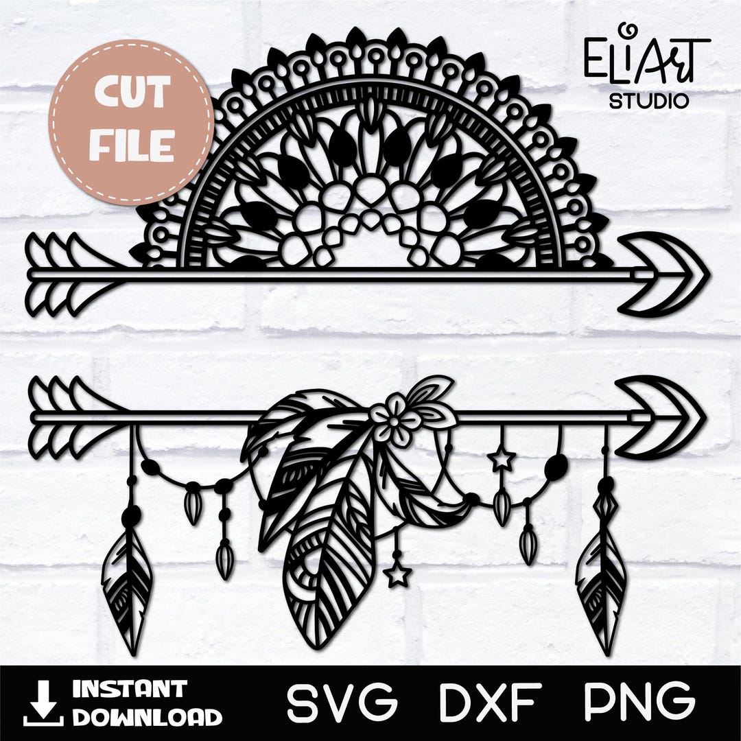 Boho Mandala SVG, Boho SVG Arrows, Tribal SVG With Feathers and Mandala ...