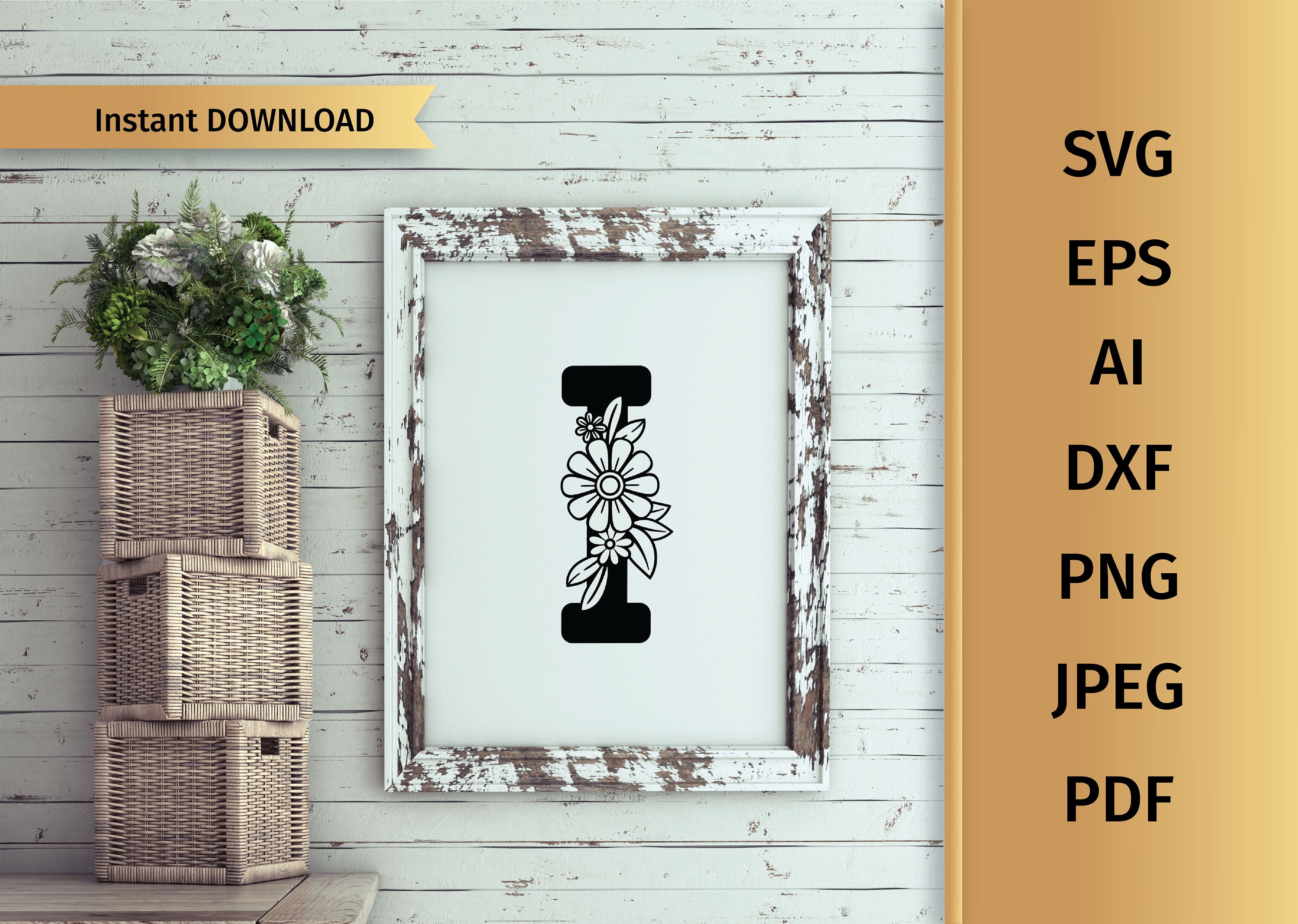 Floral Letter I Svg Flower Alphabet Svg Initial Svg - Etsy