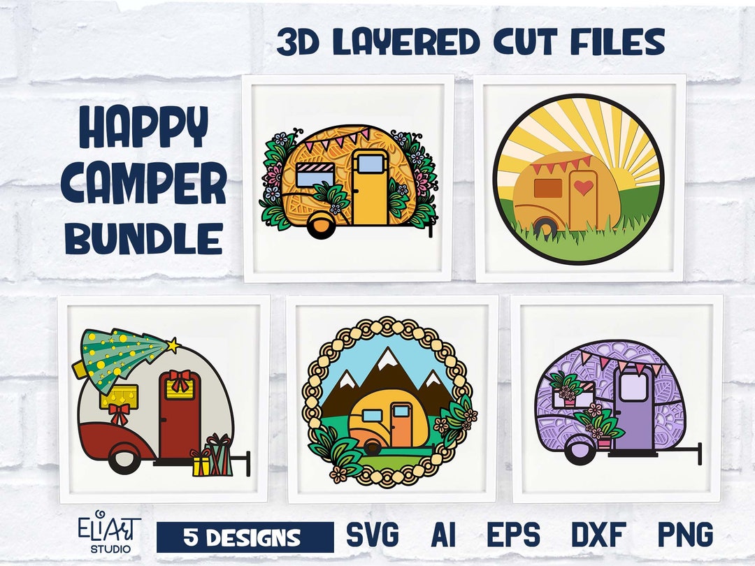 Happy Camper Bundle SVG, 3D Layered SVG Camper, Camping SVG. - Etsy