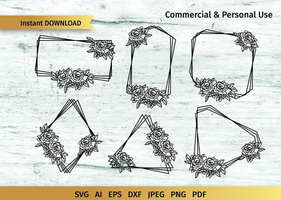 Valentines Day SVG Geometric Floral Frames SVG Set of 6 Rose | Etsy
