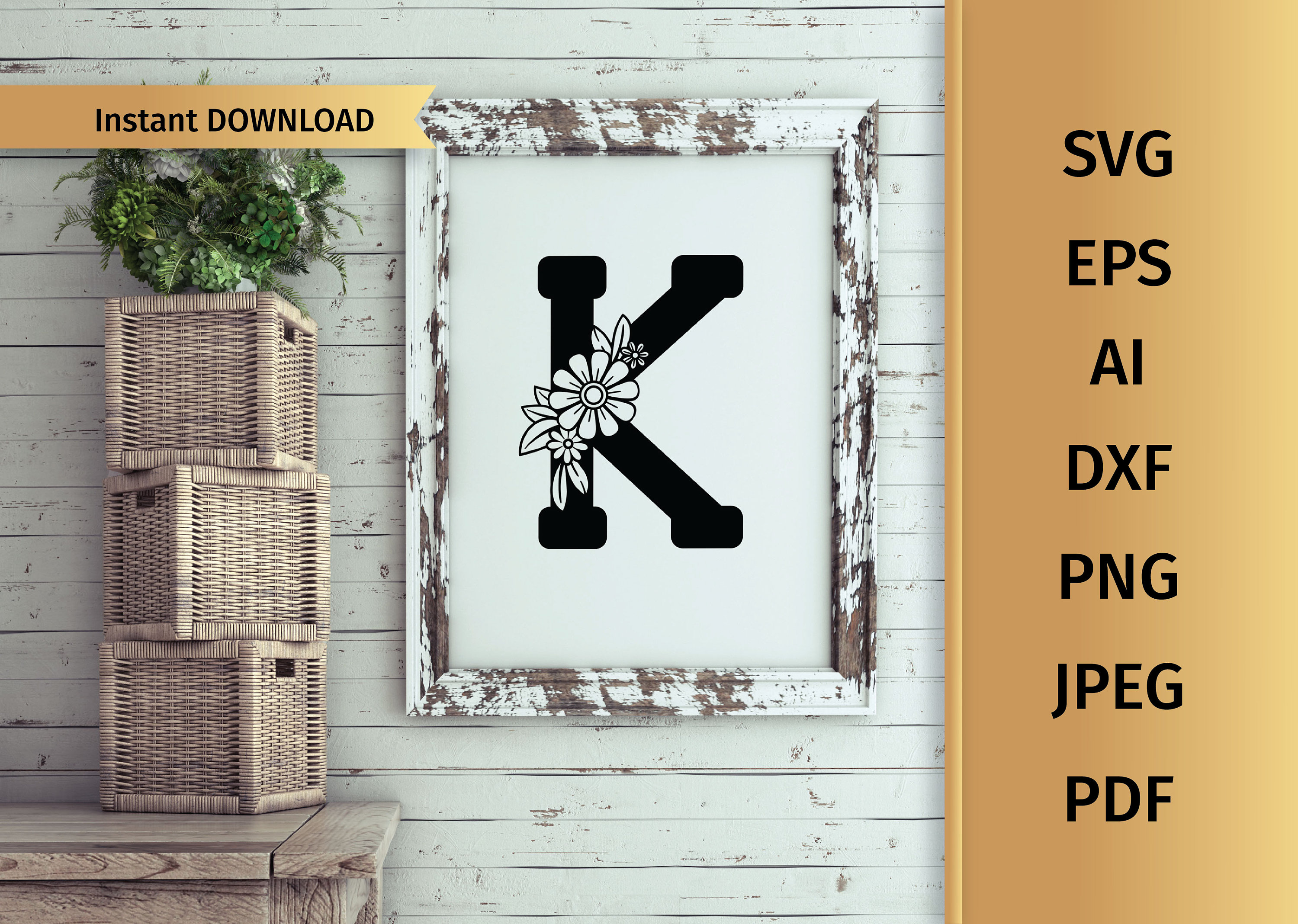 Floral Letter K Svg Flower Alphabet Svg Initial Svg Digital | Etsy