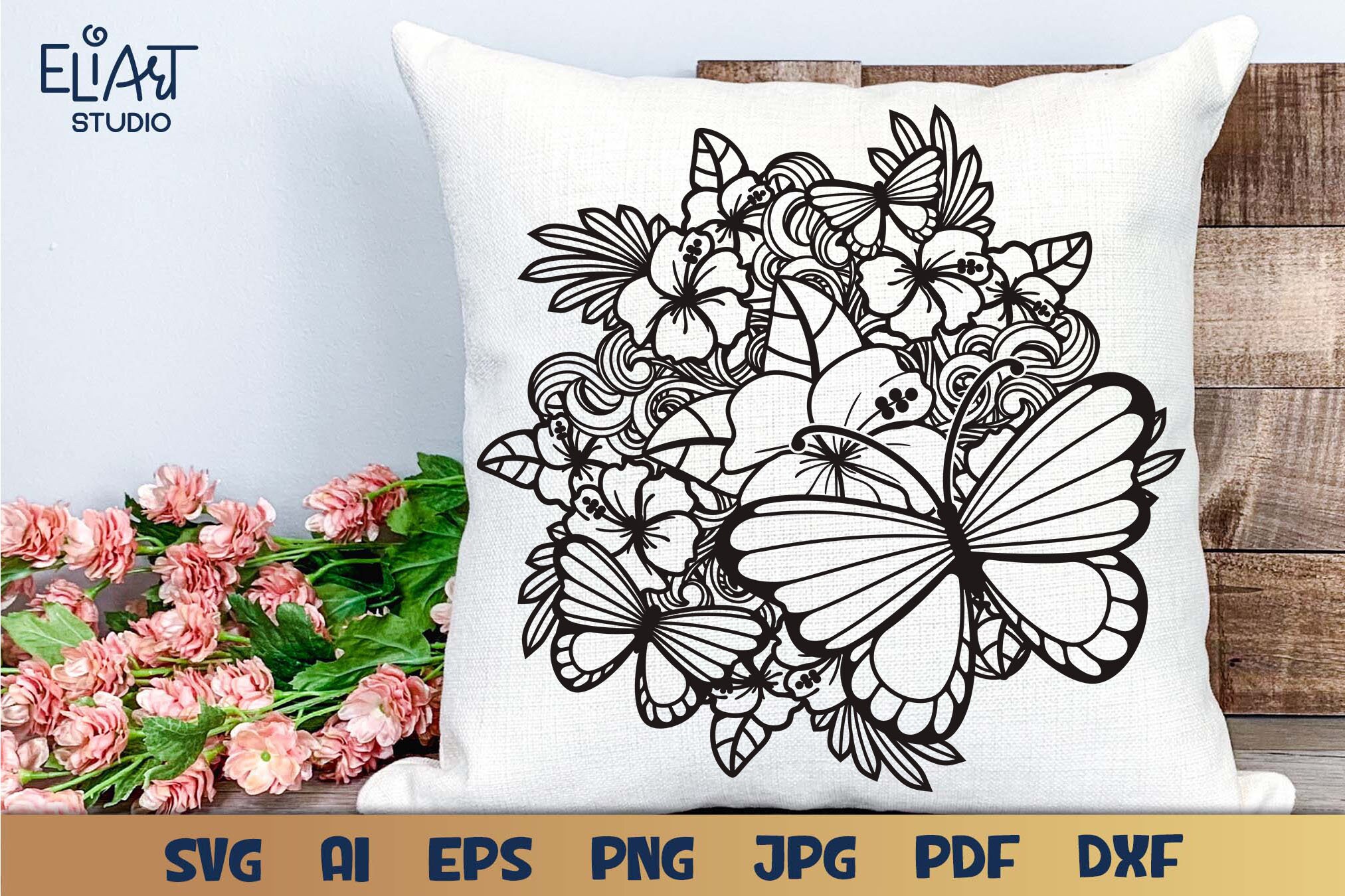 Butterflies SVG Tropical Design, Summer Mandala SVG, Hibiscus SVG and ...