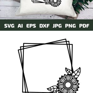 Fall Monogram Frame SVG Square Frame SVG Sunflower SVG. | Etsy
