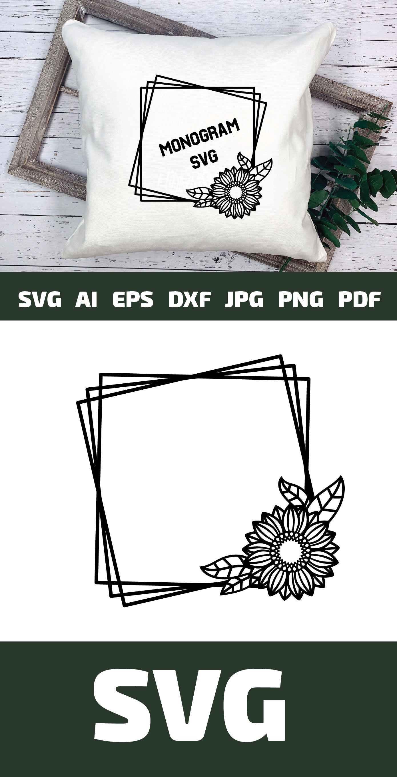 Fall Monogram Frame SVG Square Frame SVG Sunflower SVG. | Etsy