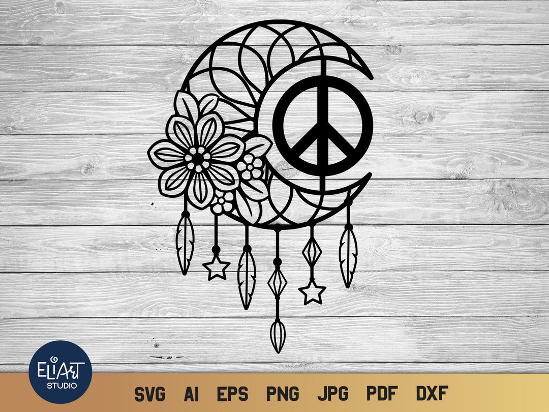 Boho Dreamcatcher SVG, Dream Catcher SVG With Peace Sign, Moon Dreamer ...