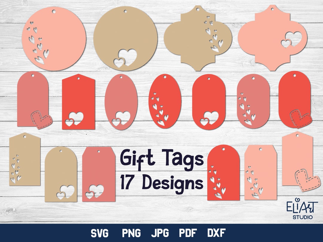 Gift Tag Bundle SVG, Heart Gift Tag SVG Designs, Gift Tags With Hearts ...