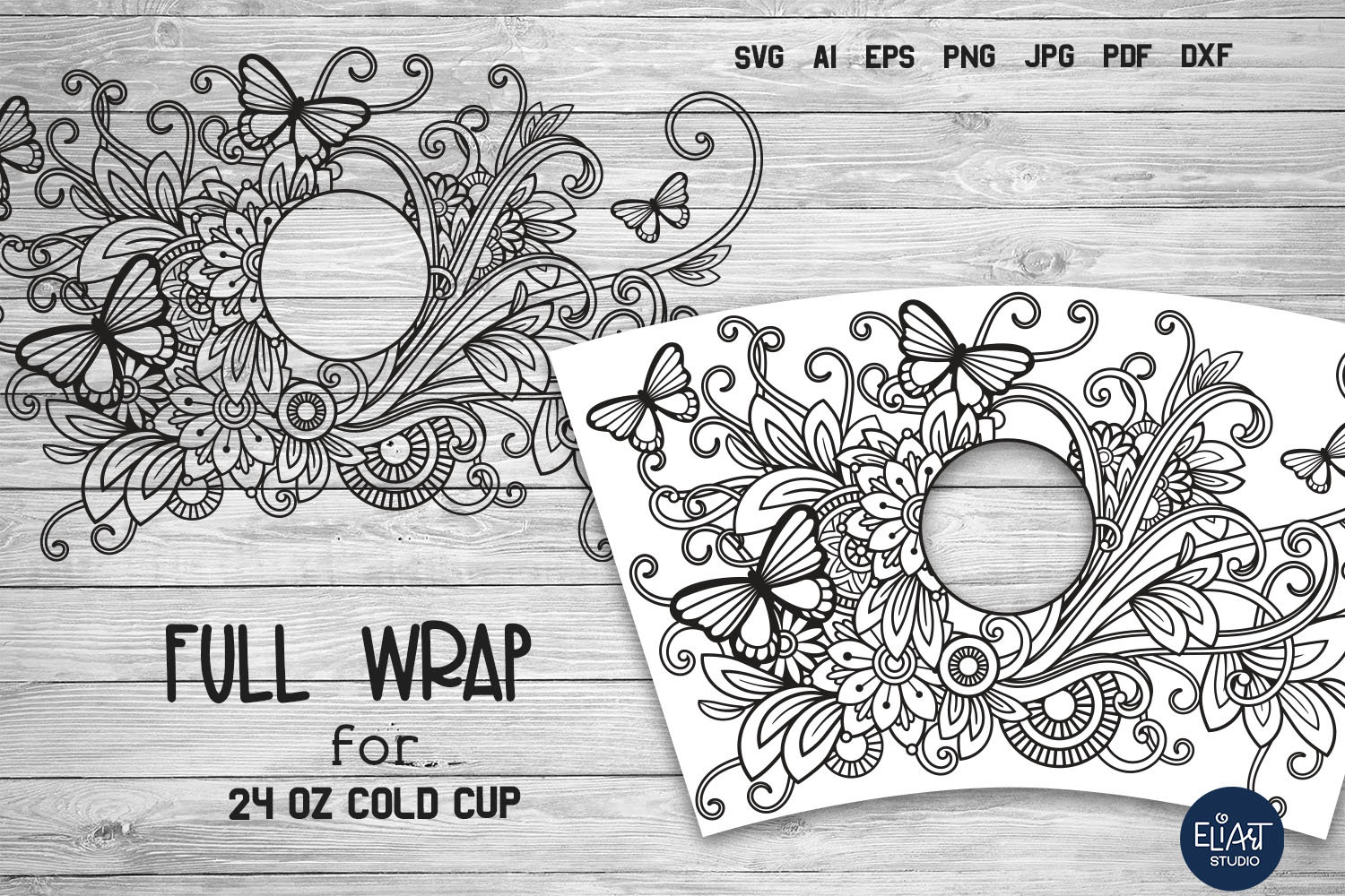 Floral Cup Wrap SVG, Full Wrap SVG, Floral Cold 24 OZ Cup Wrap. - Etsy