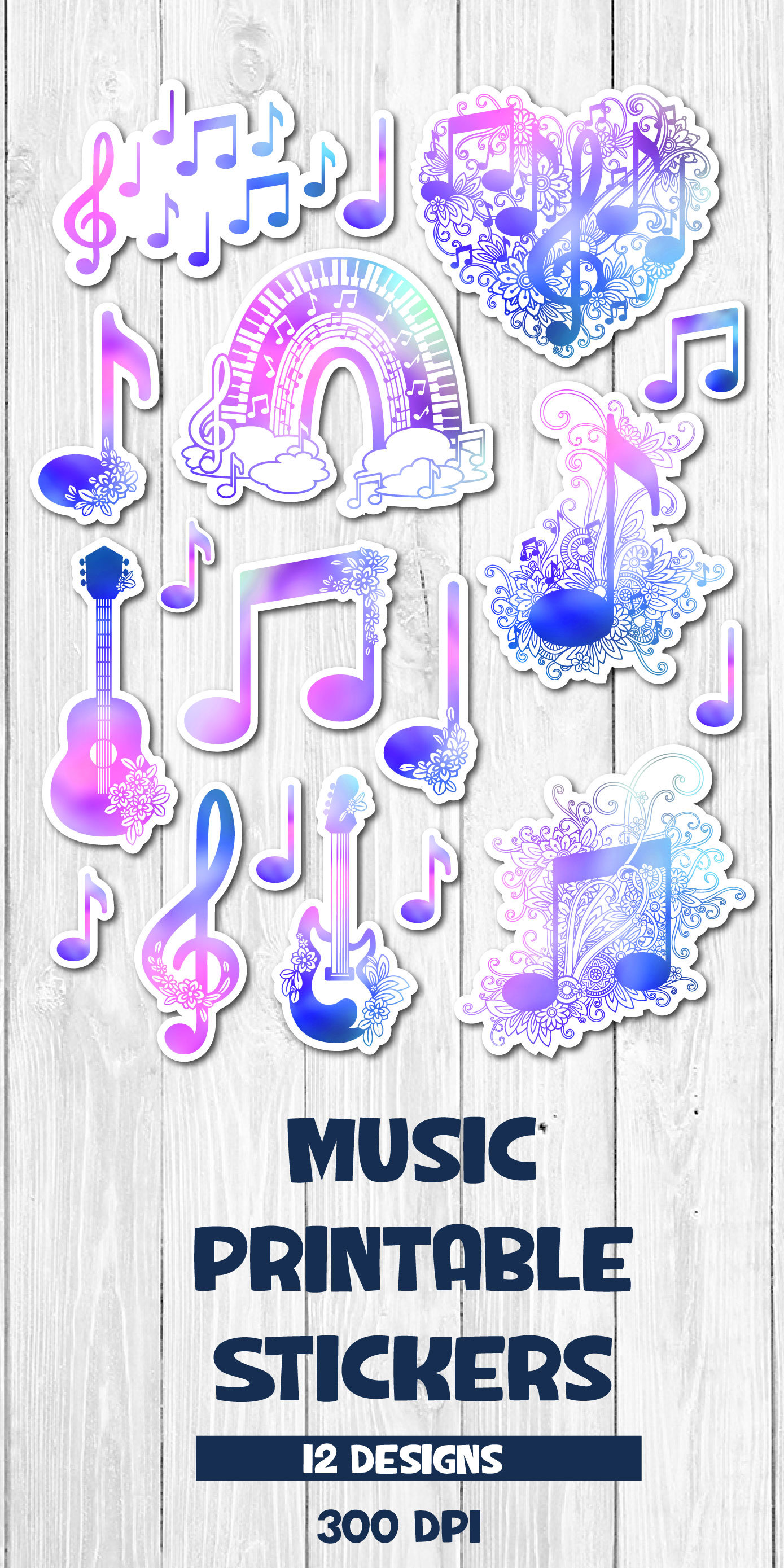 Music Stickers Bundle, Musical Notes Printable Stickers, Stickers With ...