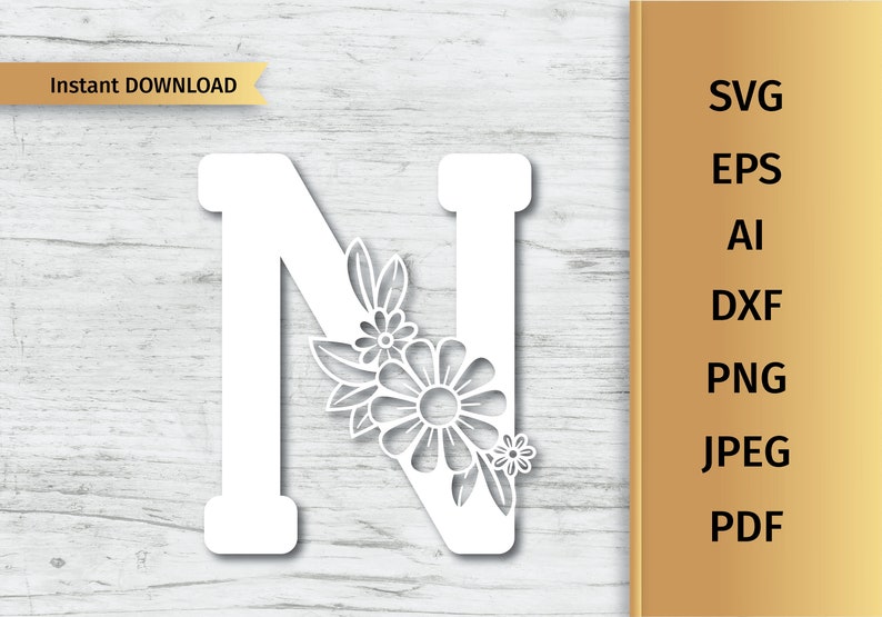 Floral Letter N Svg Monogram Letter SVG Initial SVG Digital - Etsy